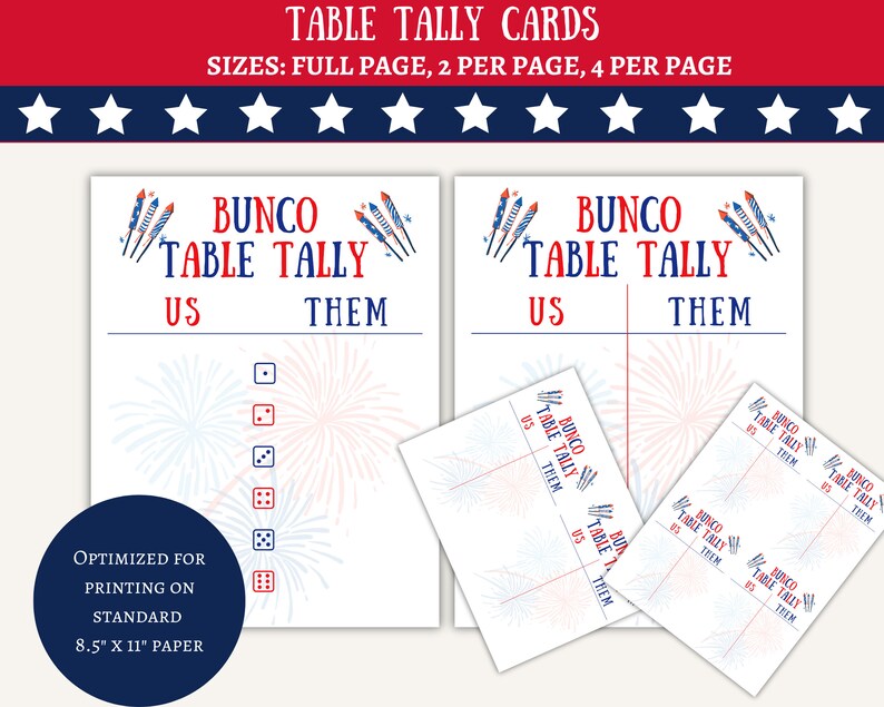 Patriotic BUNCO Printable Bundle Score Cards Tally and Table Cards ...