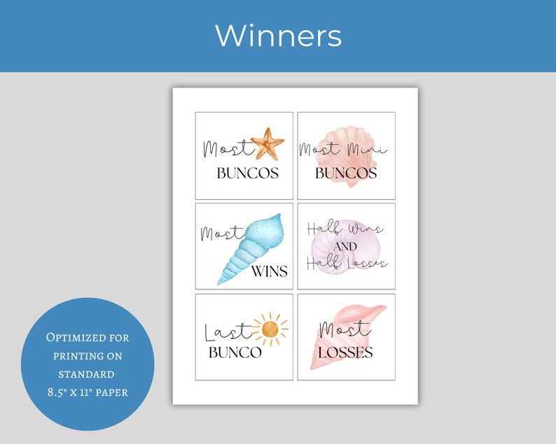 Beach BUNCO Printable Bundle Score Cards Tally and Table Cards Prize ...