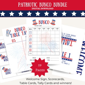 Patriotic BUNCO Printable Bundle Score Cards Tally and Table Cards ...