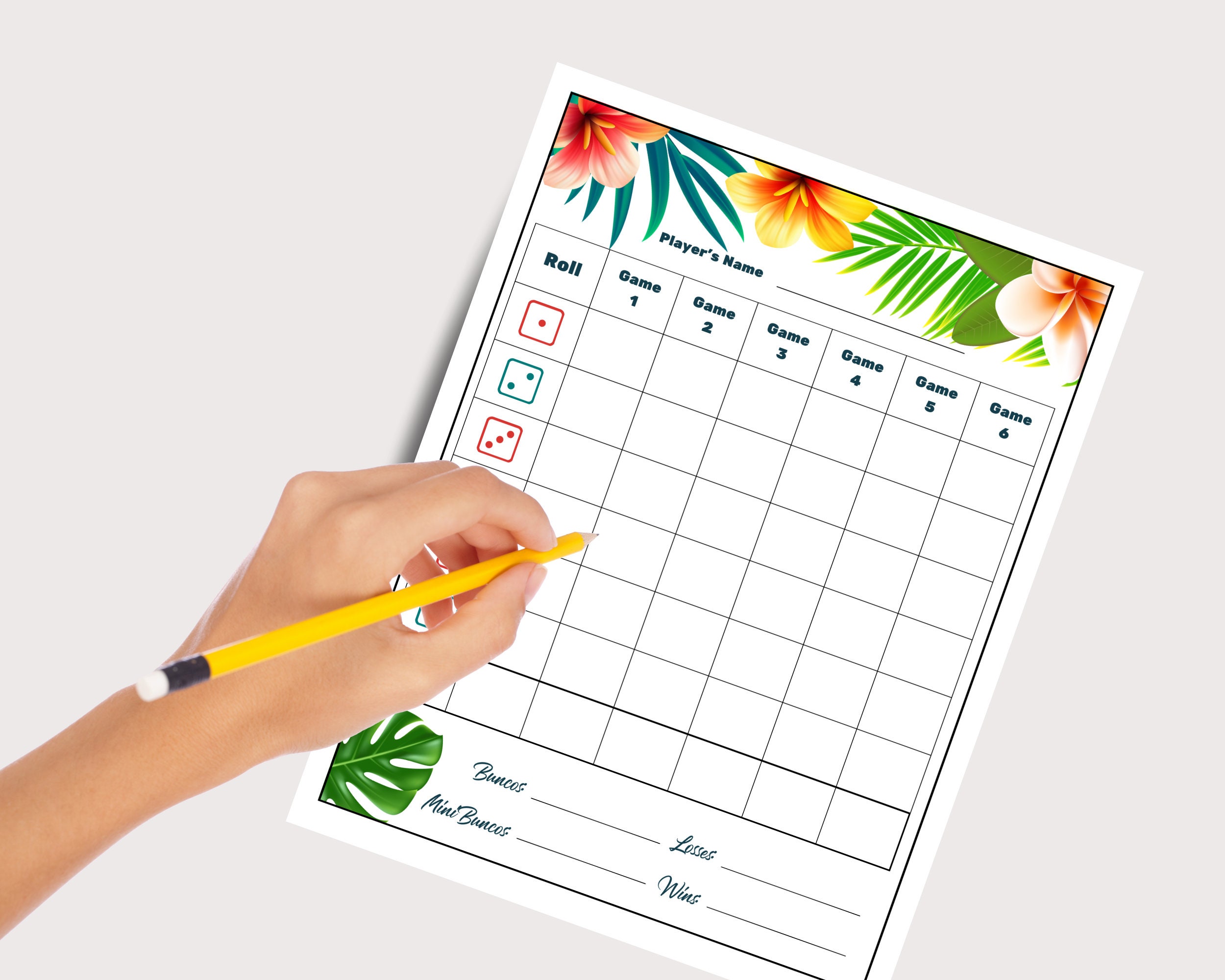 Tropical Flower BUNCO Printable Bundle - Score Cards - Tally Sheets ...