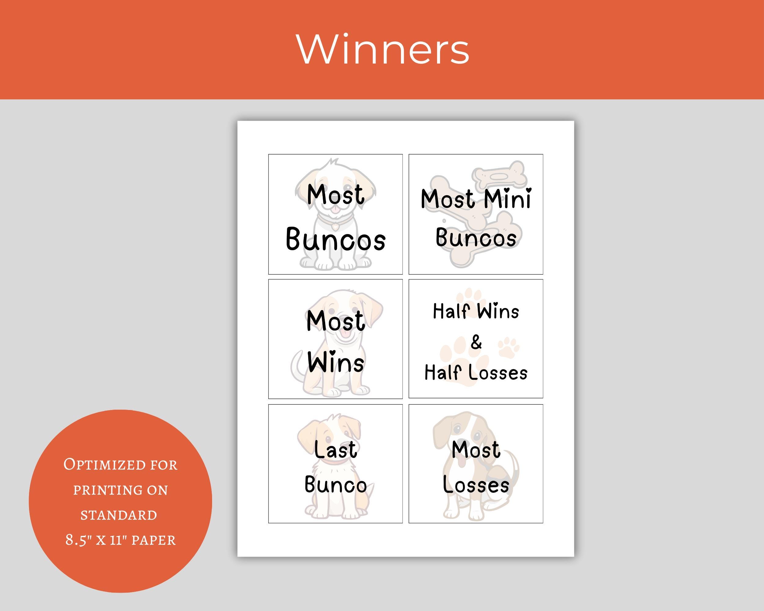Dog Themed BUNCO Printable Bundle - Score Cards - Tally and Table Cards ...