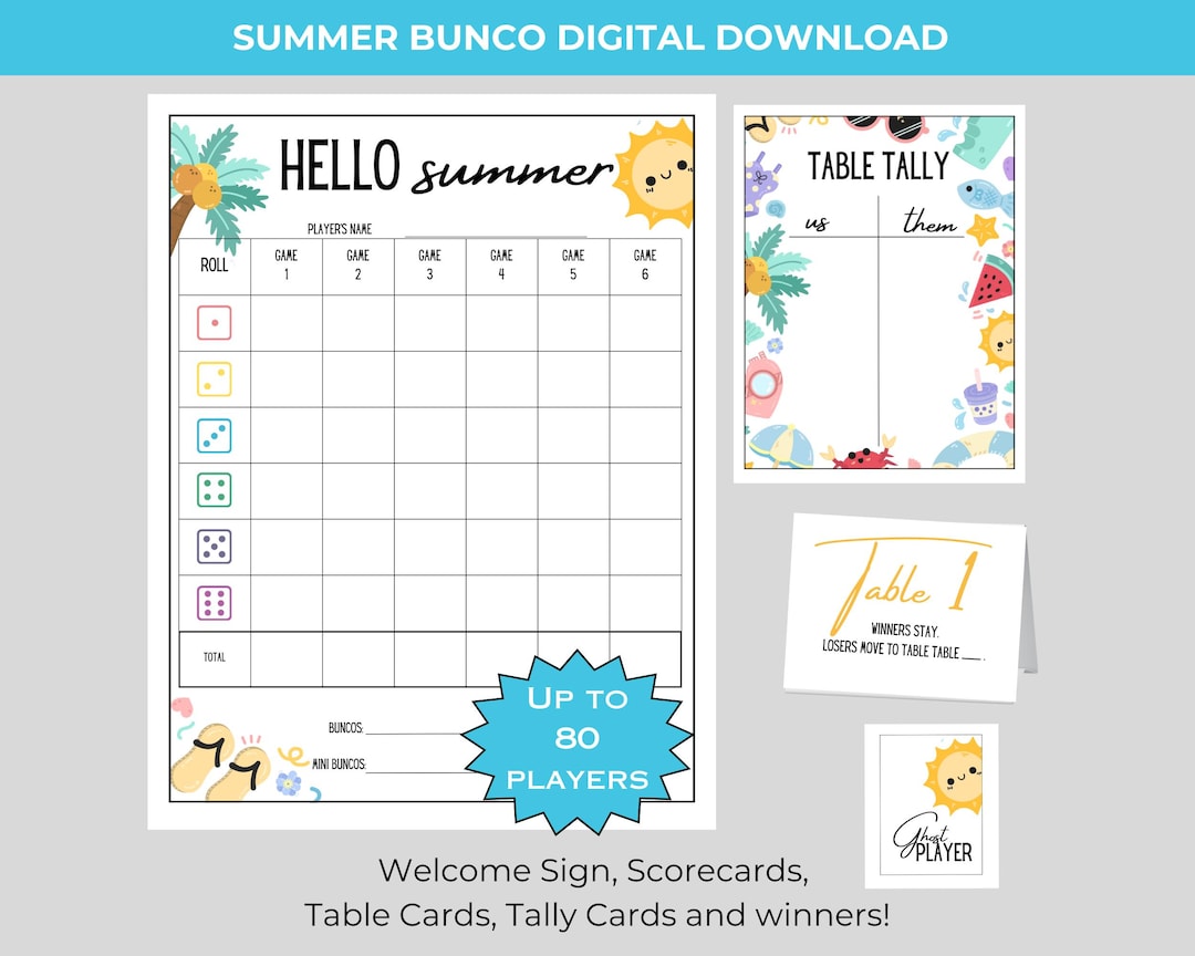 Summer BUNCO Printable Bundle - Score Cards - Tally Sheets - Table ...