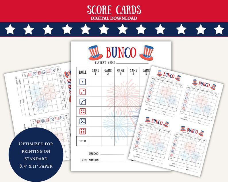 Patriotic BUNCO Printable Bundle Score Cards Tally and Table Cards ...
