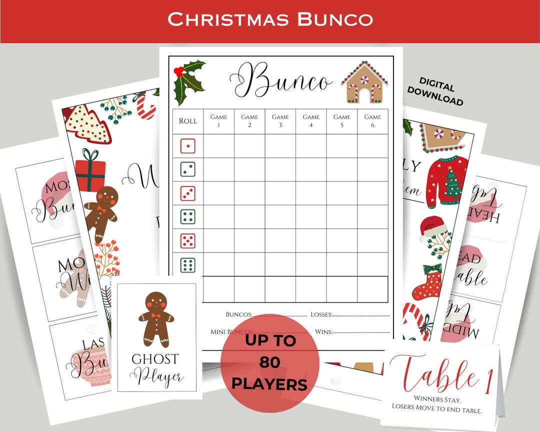 Christmas BUNCO Printable Bundle - Score Cards - Tally Sheets - Table ...
