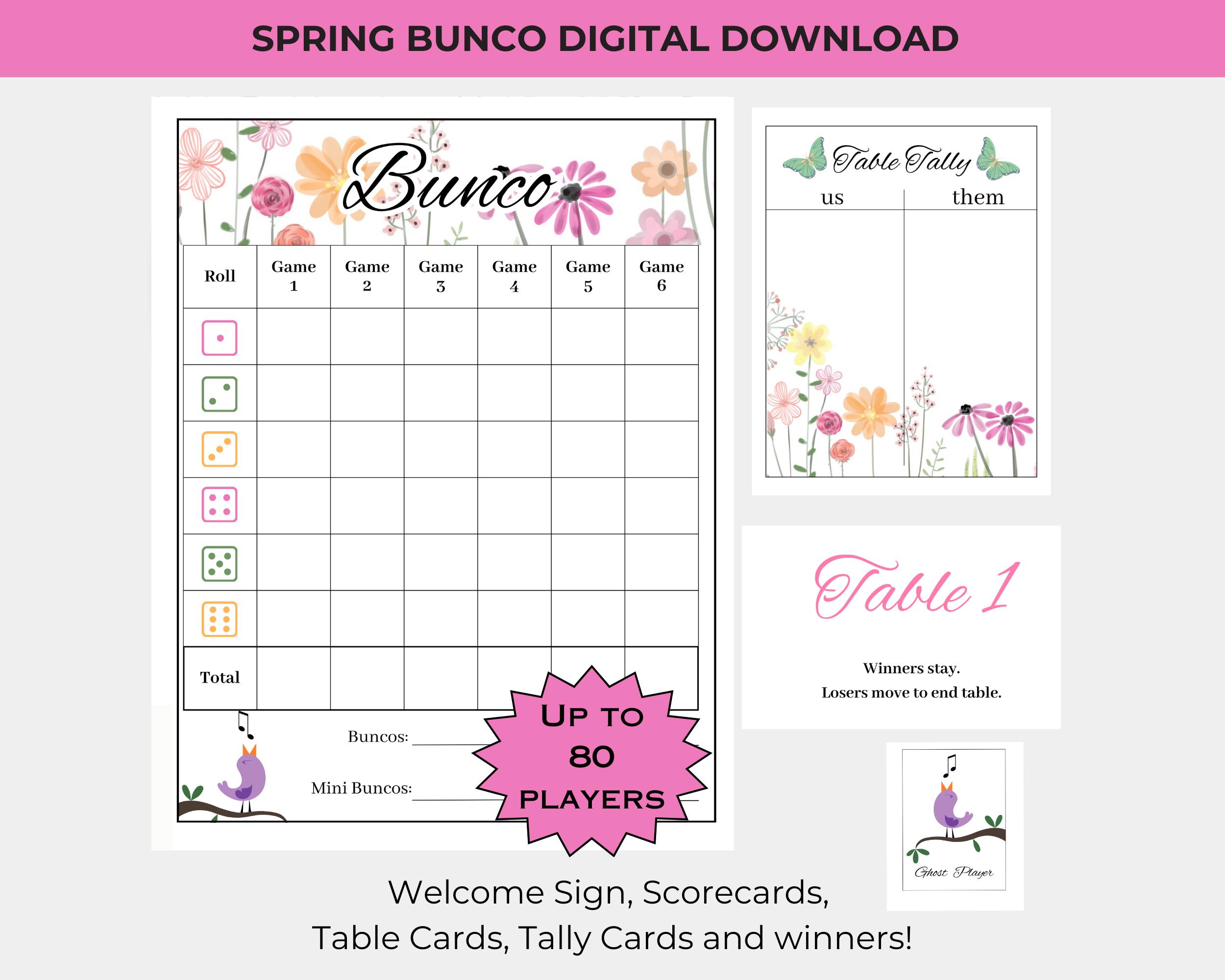 Spring BUNCO Printable Bundle - Score Cards - Tally Sheets - Table ...