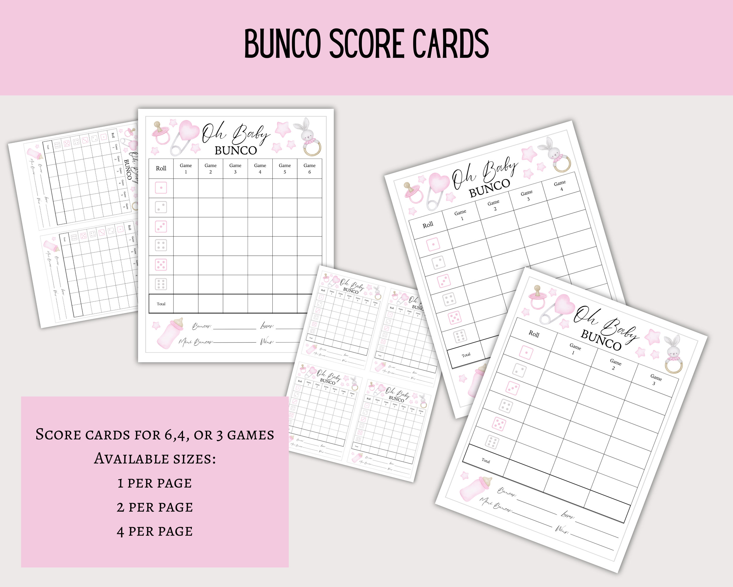 Oh Baby BUNCO Printable Bundle - Score Cards - Tally Sheets - Table ...