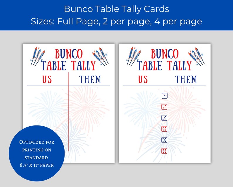 Patriotic BUNCO Printable Bundle - Score Cards - Tally and Table Cards ...