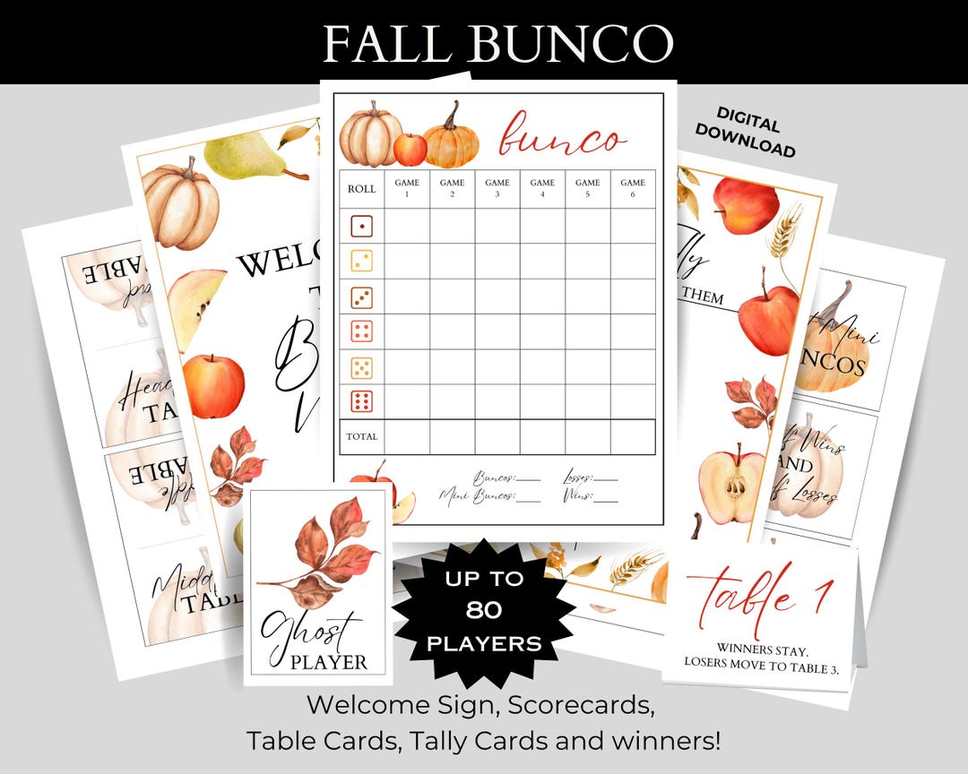 Fall BUNCO Printable Bundle - Score Cards - Tally Sheets - Table Cards ...