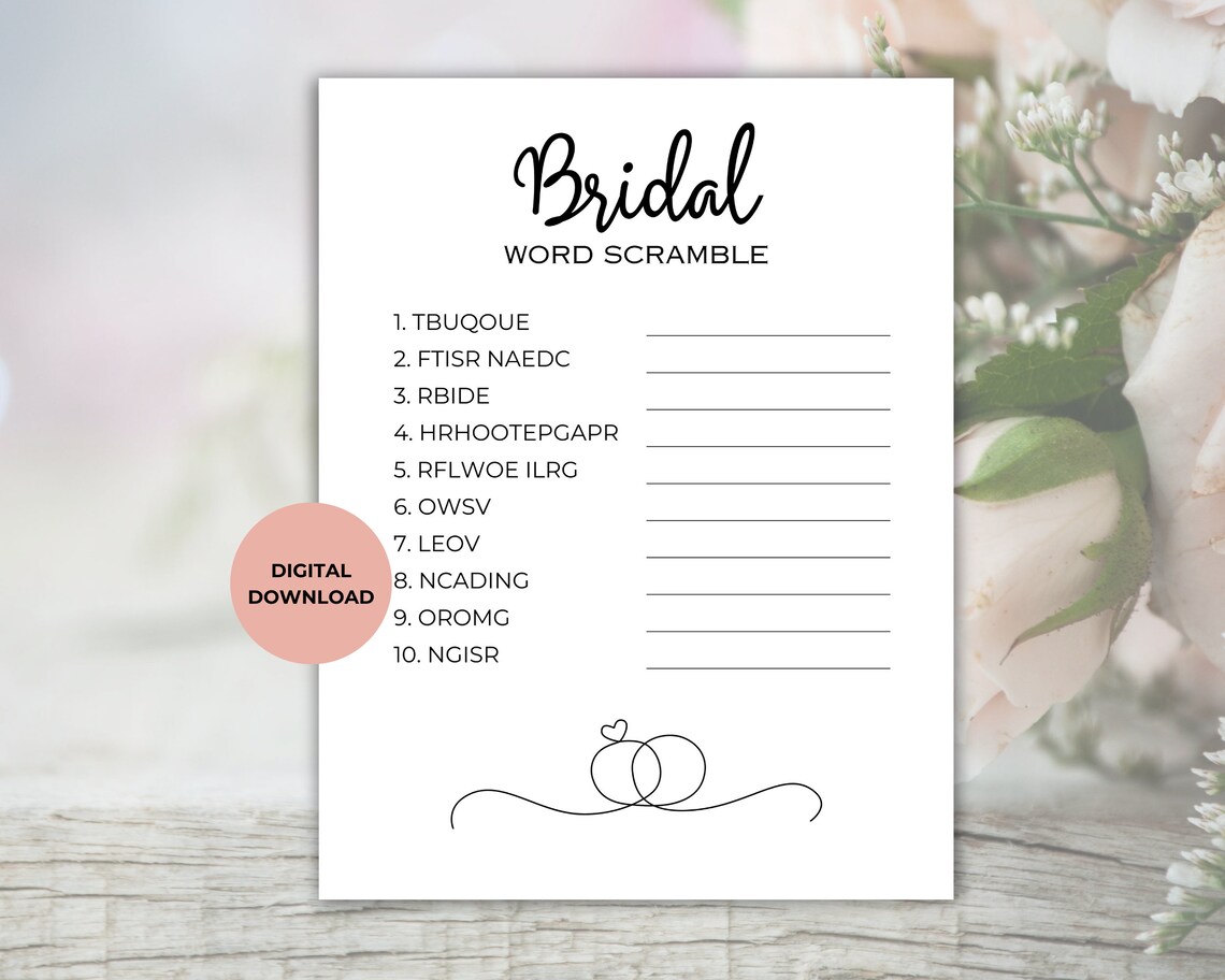 Bridal Shower Word Scramble Printable Instant Download Wedding Shower ...