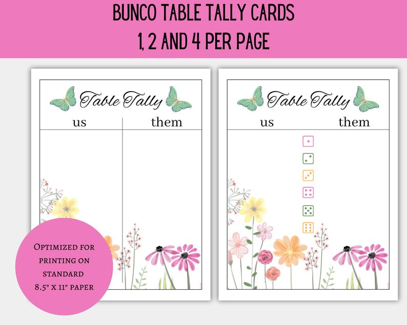 Spring BUNCO Printable Bundle - Score Cards - Tally Sheets - Table ...