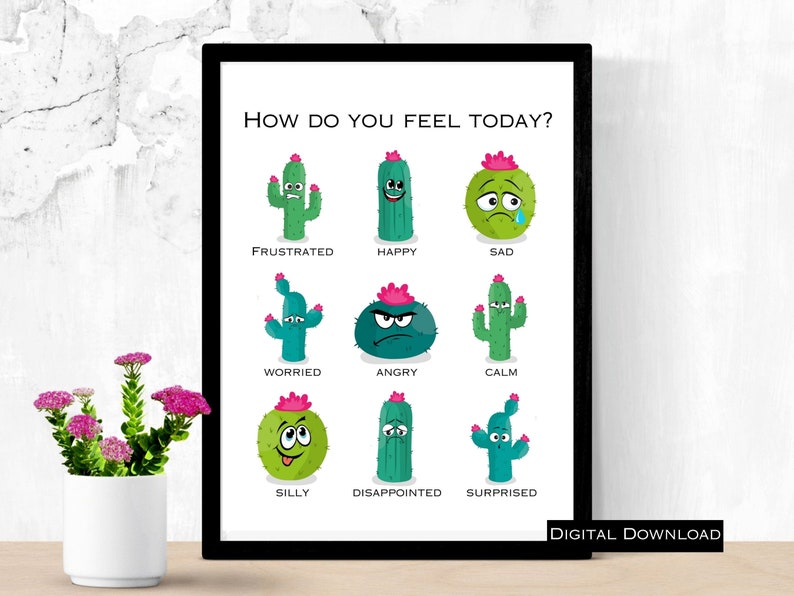Cactus Feelings Poster, How Do You Feel Today? Digital Prints Wall Art ...