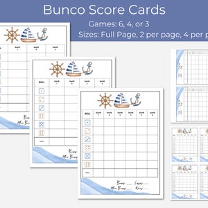 Nautical BUNCO Printable Bundle Score Cards Tally and Table Cards Prize ...