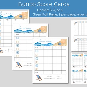 Beach BUNCO Printable Bundle Score Cards Tally and Table Cards Prize ...