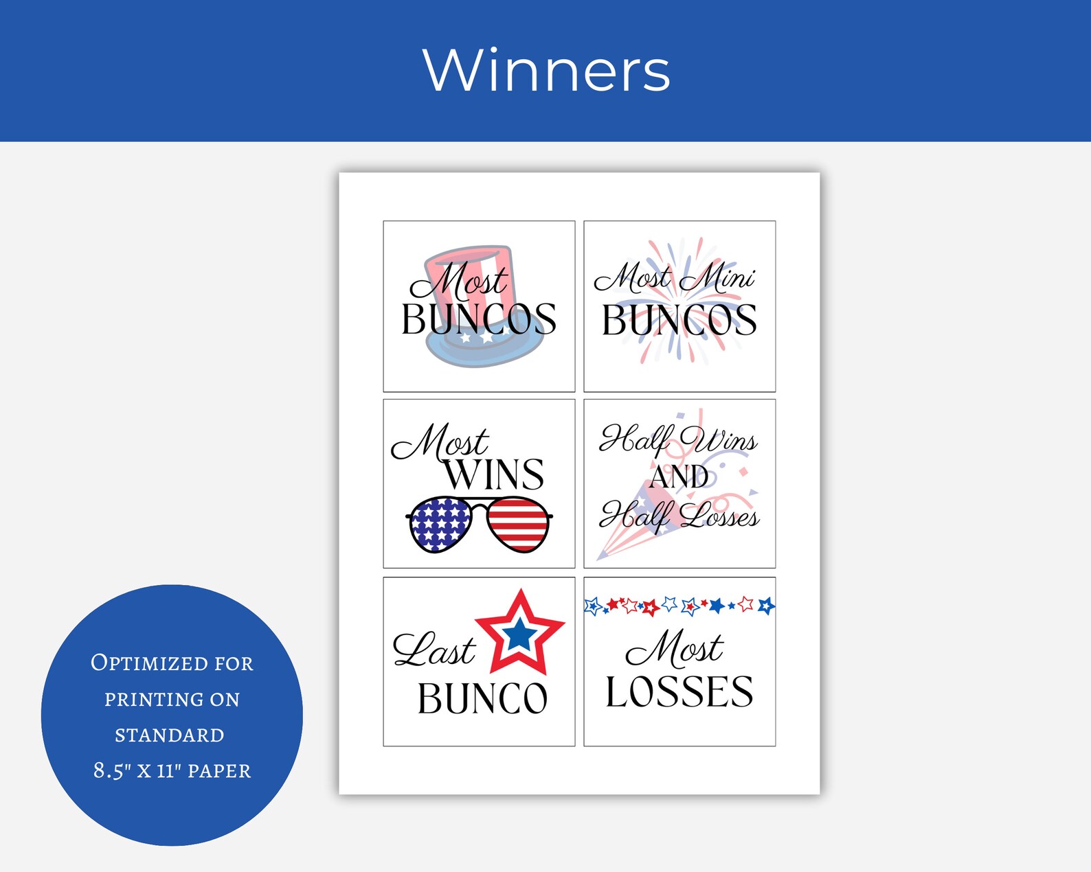 Patriotic BUNCO Printable Bundle - Score Cards - Tally and Table Cards ...