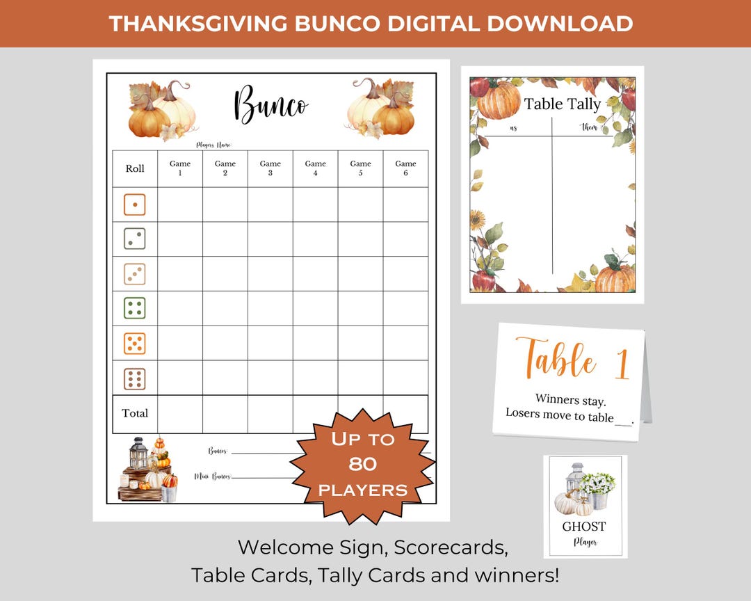 Thanksgiving BUNCO Printable Bundle - Score Cards - Tally Sheets ...