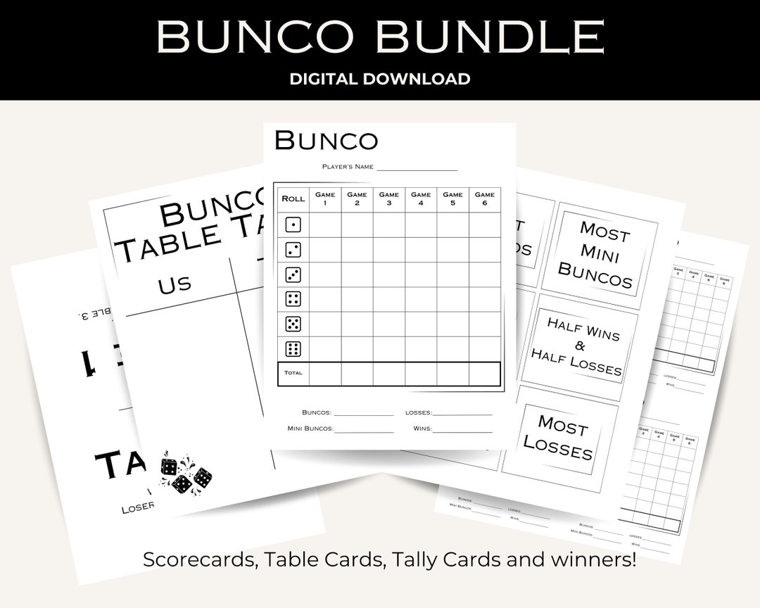 Minimalist BUNCO Printable Bundle | Score Cards - Tally Sheets - Table ...