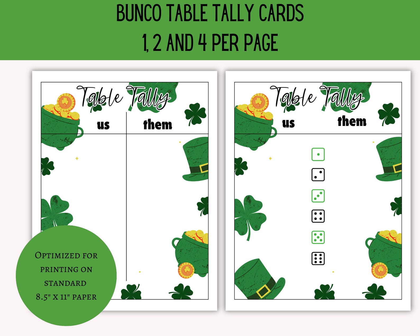 St. Patrick's Day BUNCO Printable Bundle - Score Cards - Tally and ...
