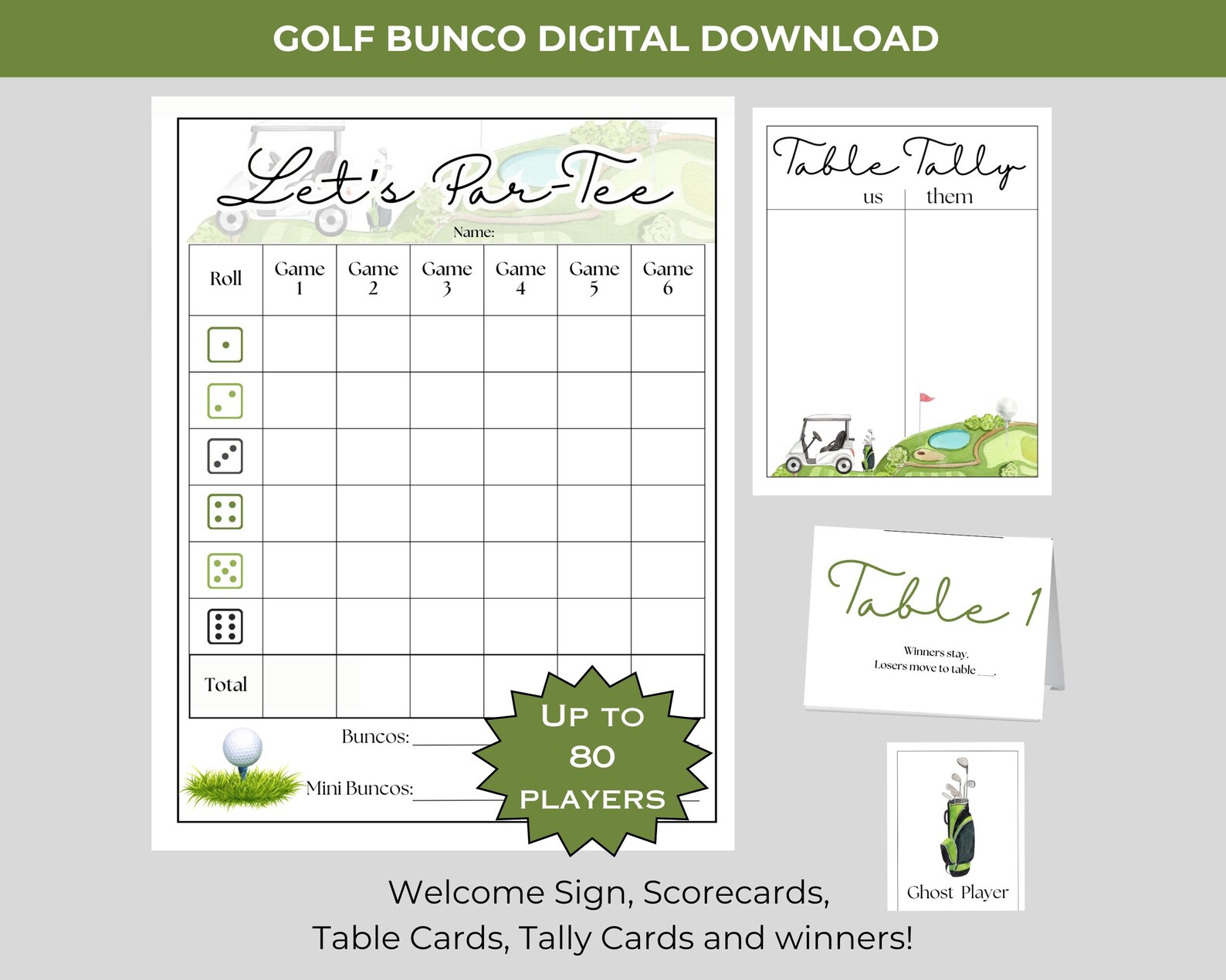 Golf BUNCO Printable Bundle - Score Cards - Tally and Table Cards ...