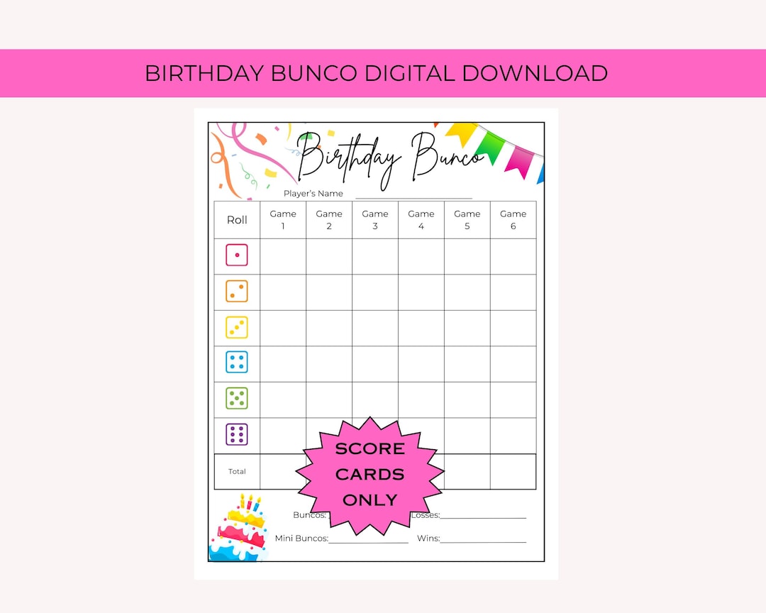 Birthday BUNCO Printable Score Cards - Game Night Printable - Girls ...