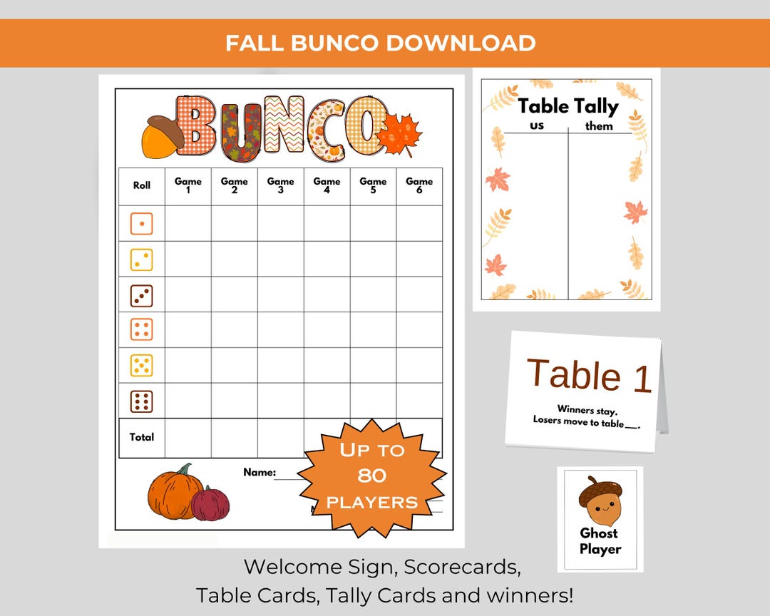 Fall - Thanksgiving BUNCO Printable Bundle - Score Cards - Tally Sheets ...