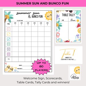 Summer Sun and Bunco Fun BUNCO Printable Bundle - Score Cards - Tally ...