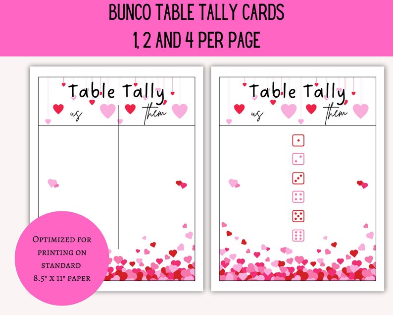Valentine's Day BUNCO Printable Bundle - Score Cards - Tally and Table ...