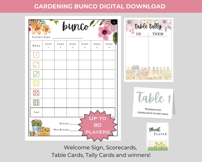 Gardening BUNCO Printable Bundle - Score Cards - Tally Sheets - Table ...