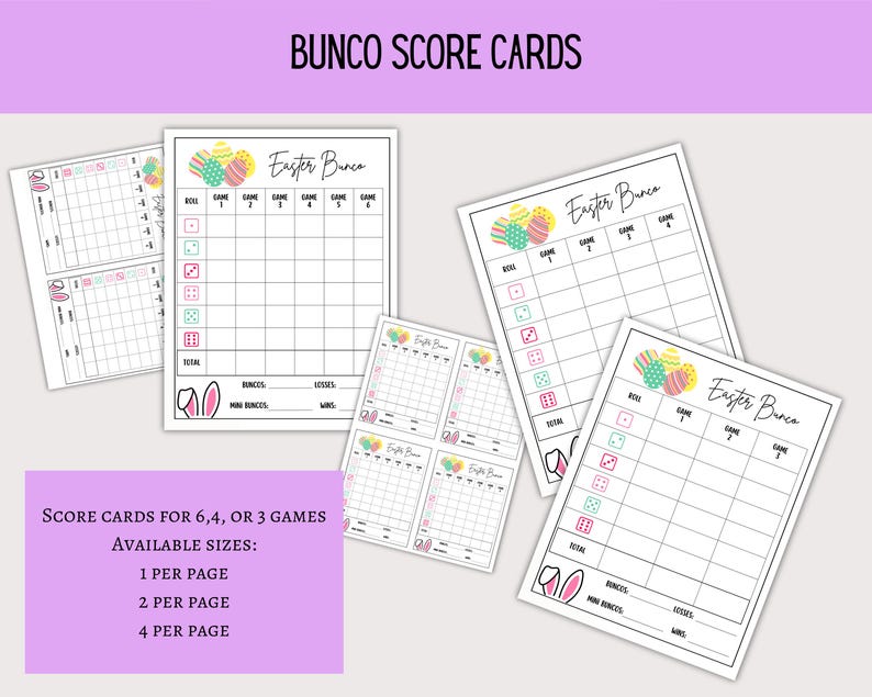 Easter BUNCO Printable Bundle - Score Cards - Tally and Table Cards ...