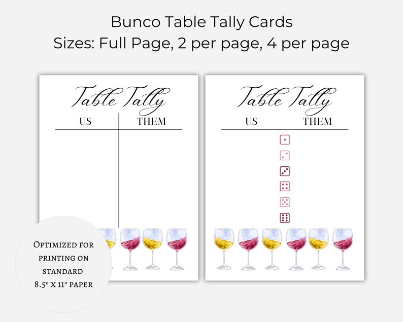 Wine Night BUNCO Printable Bundle - Score Cards - Tally Sheets - Table ...