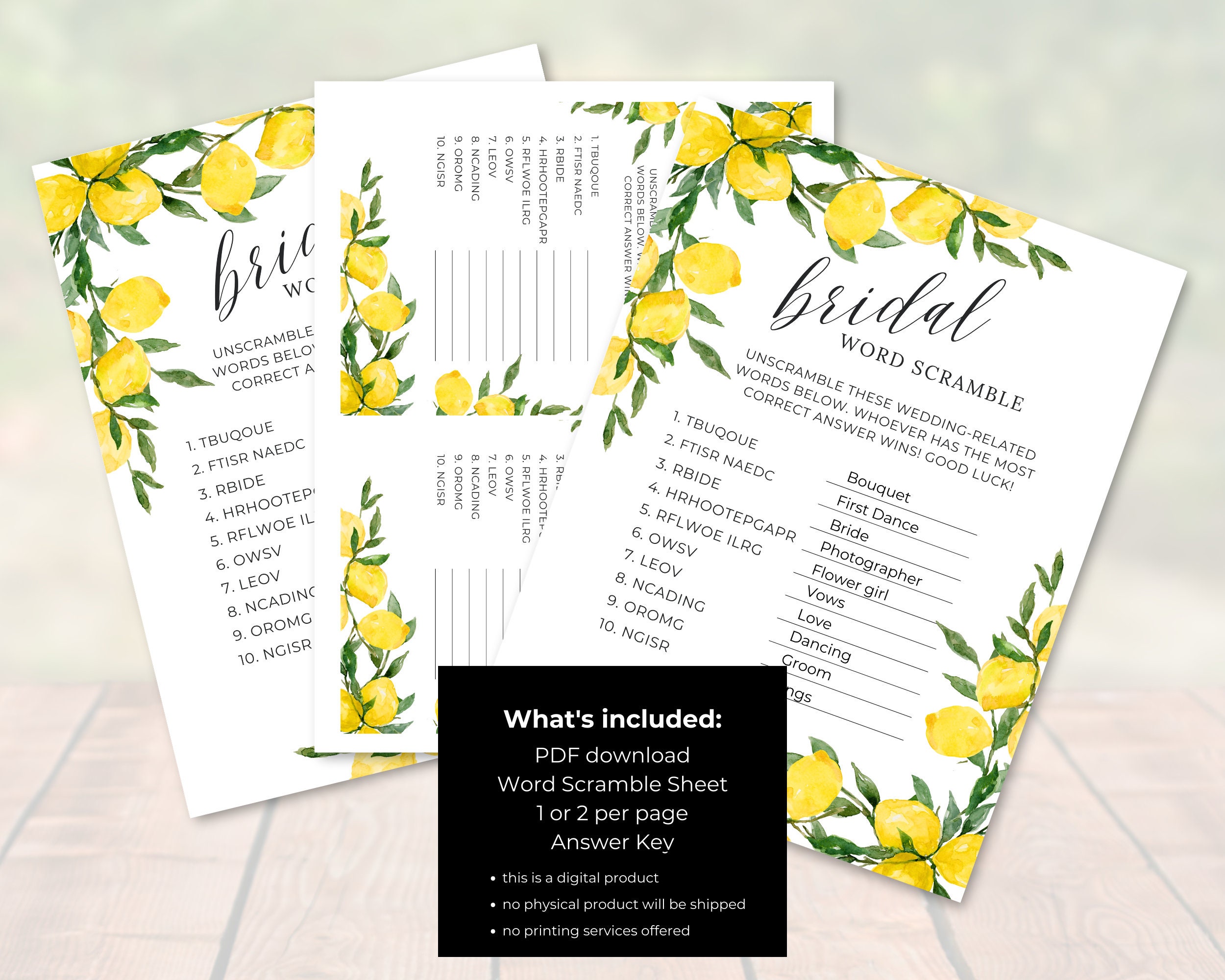 Lemon Bridal Shower Game, Bridal Shower Games, Citrus Bridal Shower ...