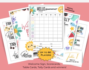 Beach BUNCO Printable Bundle Score Cards Tally and Table Cards Prize ...