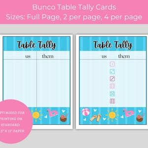 Summer BUNCO Printable Bundle - Score Cards - Tally Sheets - Table ...