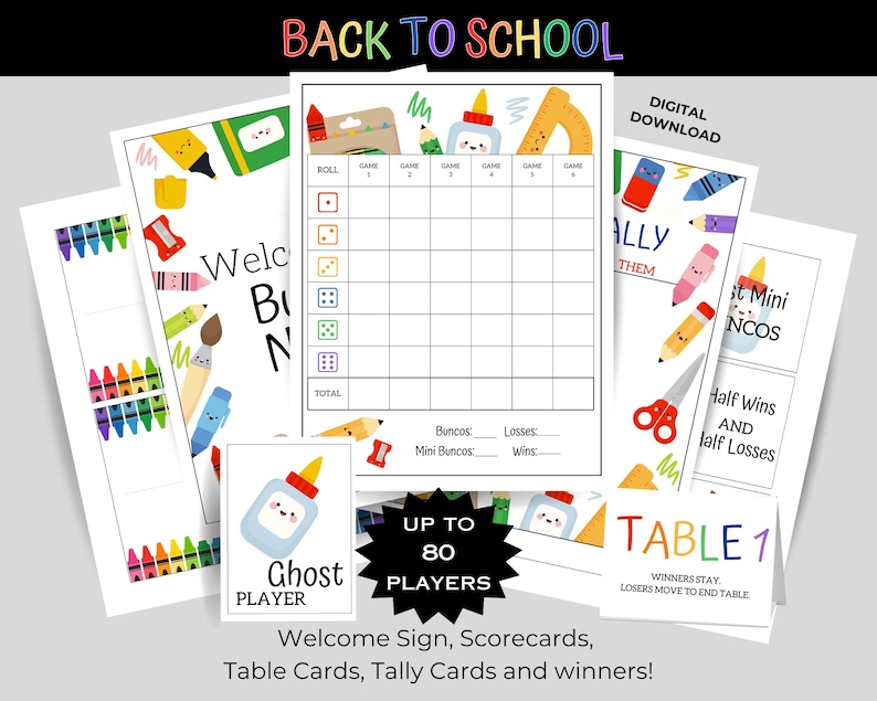 Back to School BUNCO Printable Bundle - Score Cards - Tally and Table ...