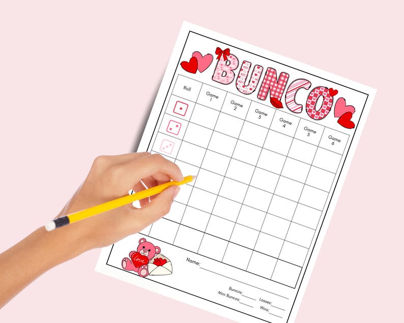 Valentine's Day BUNCO Printable - Score Cards - Game Night Printable ...