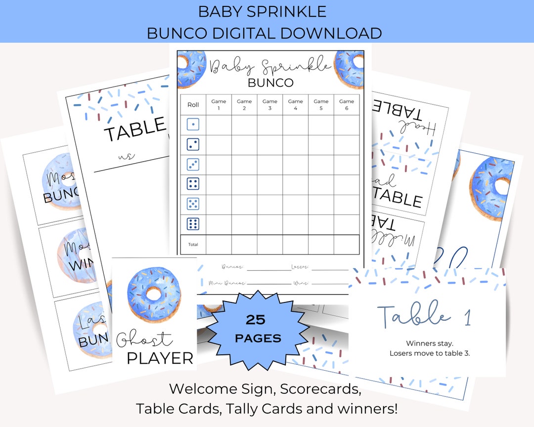 Blue Baby Sprinkle Bunco Themed Game Printable Bundle - Fun Shower ...