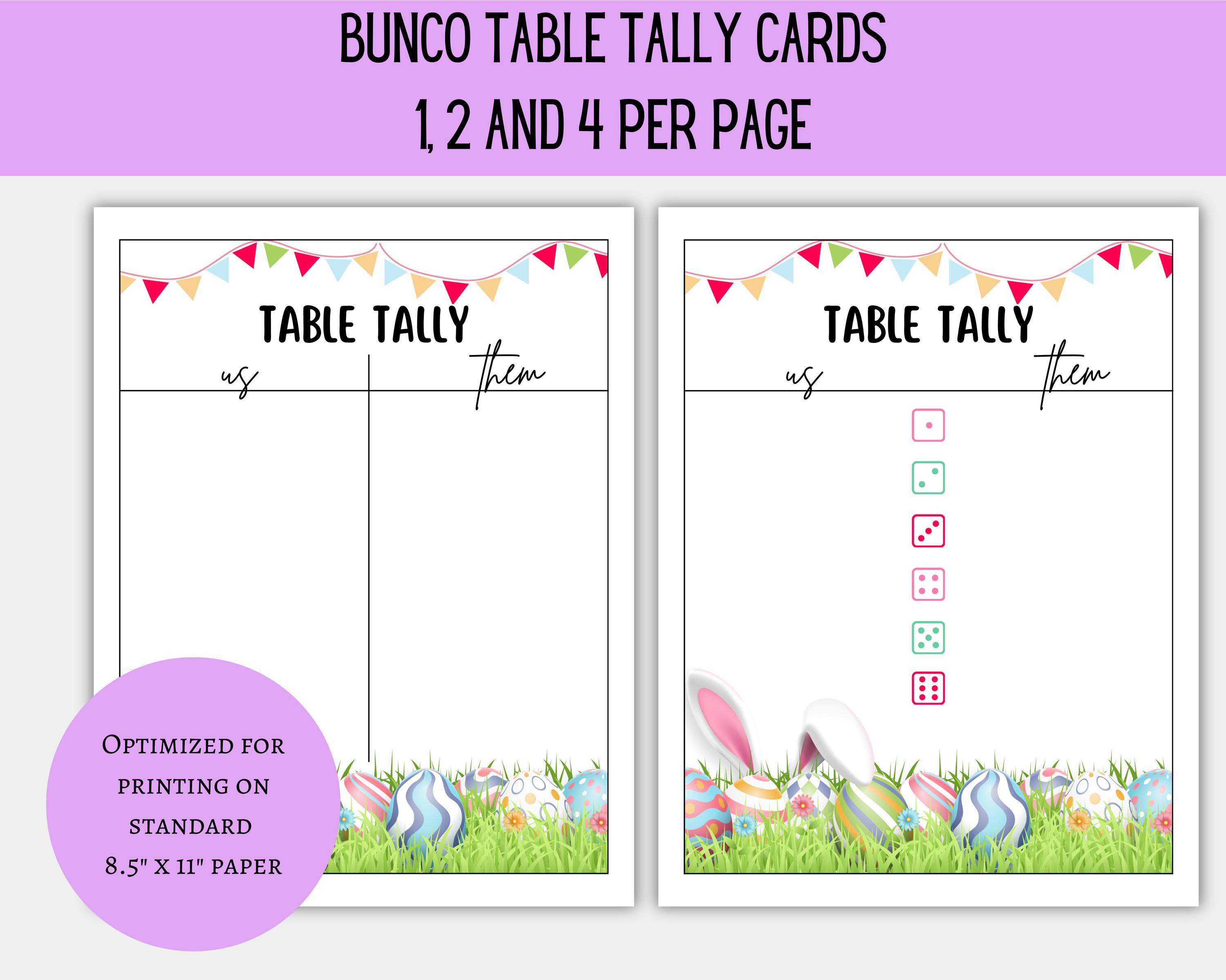 Easter BUNCO Printable Bundle - Score Cards - Tally and Table Cards ...