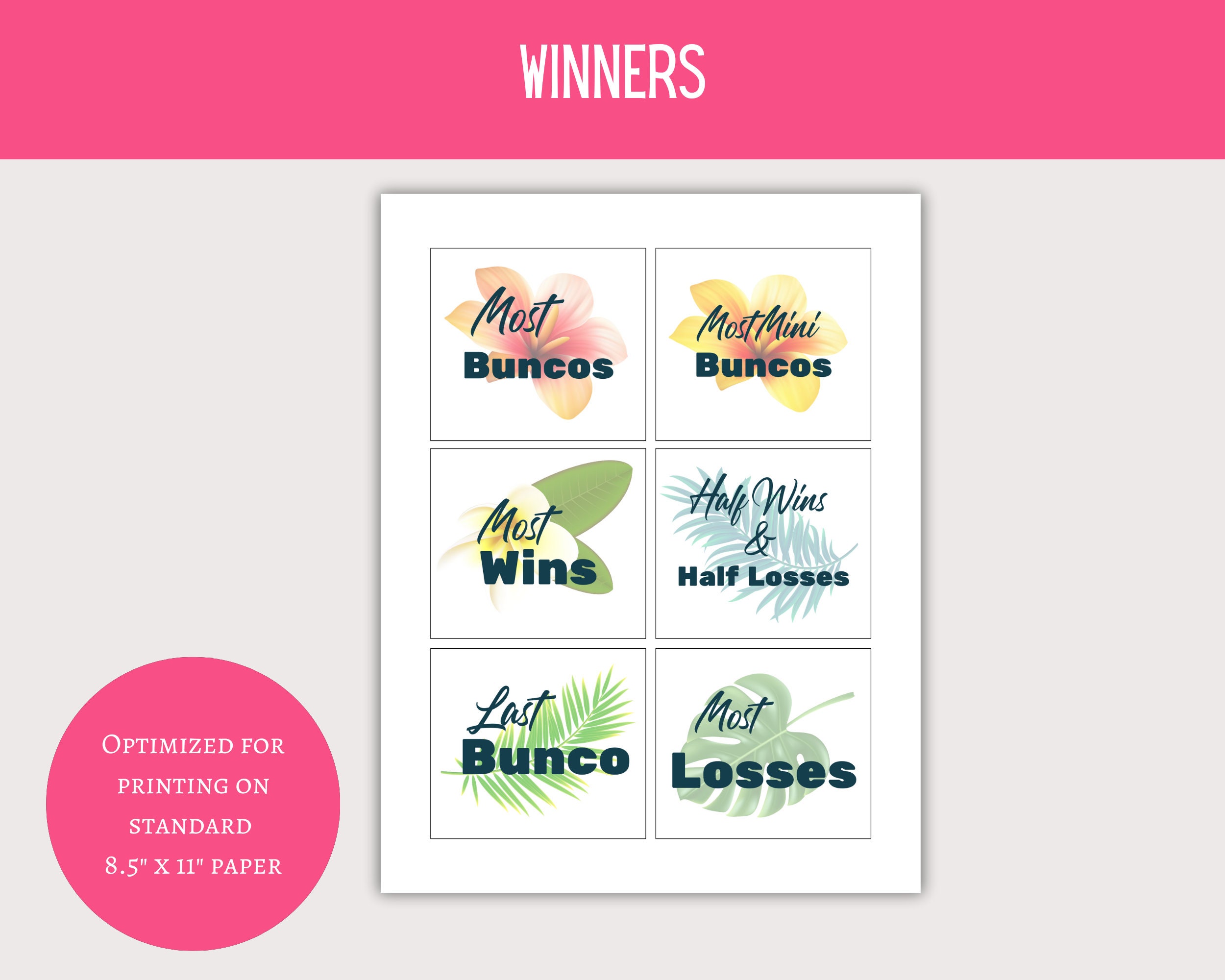 Tropical Flower BUNCO Printable Bundle - Score Cards - Tally Sheets ...