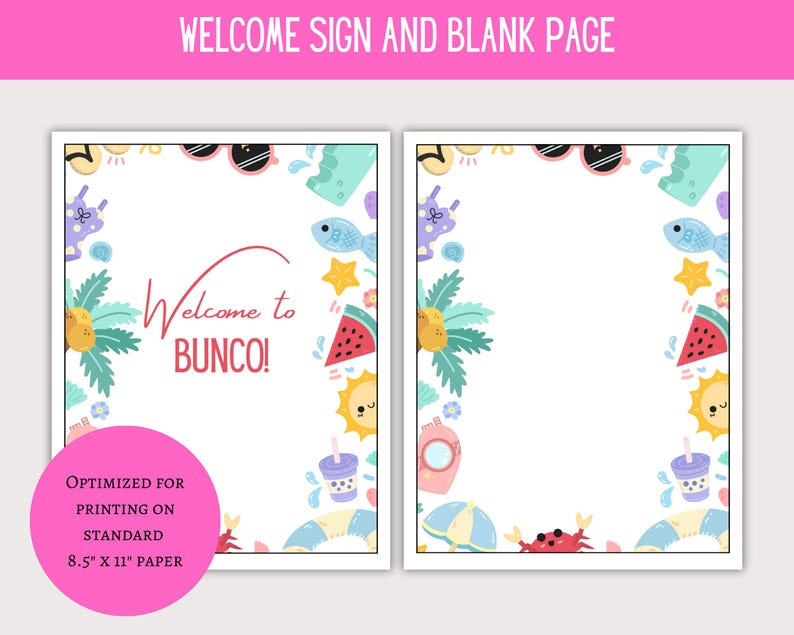 Summer Sun and Bunco Fun BUNCO Printable Bundle - Score Cards - Tally ...
