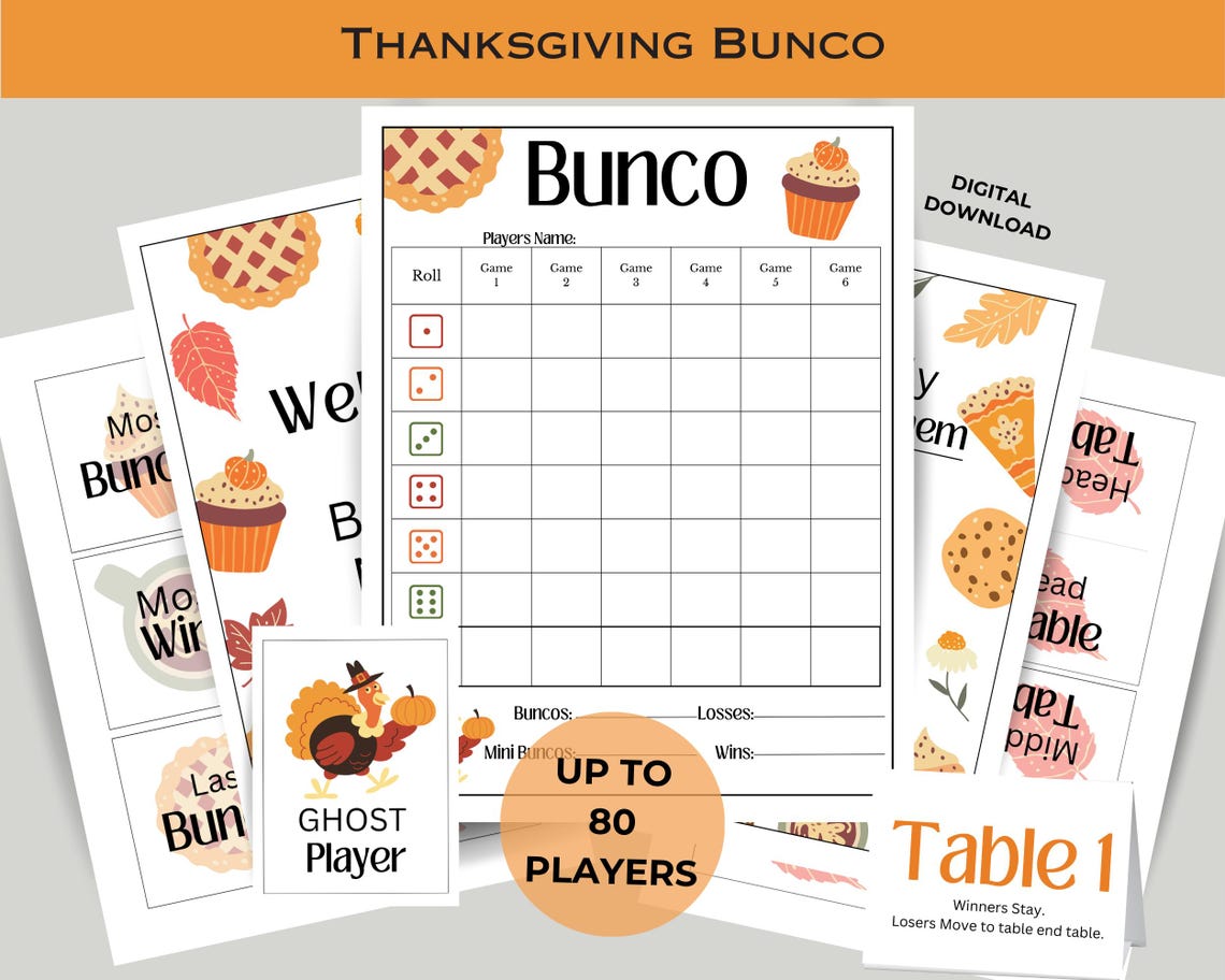 Friendsgiving BUNCO Printable Bundle - Score Cards - Tally Sheets ...
