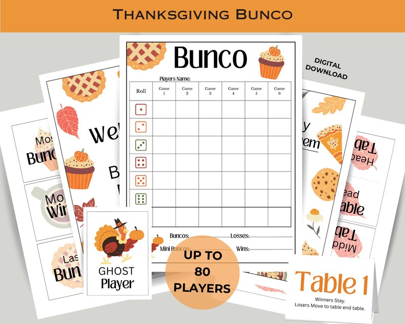 Friendsgiving BUNCO Printable Bundle - Score Cards - Tally Sheets ...
