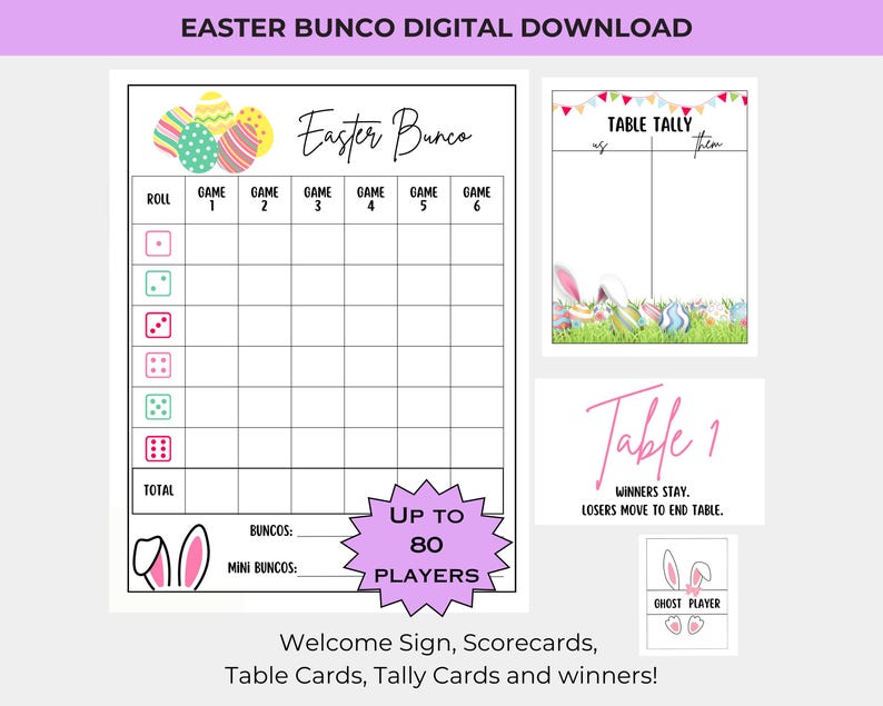 Easter BUNCO Printable Bundle - Score Cards - Tally and Table Cards ...