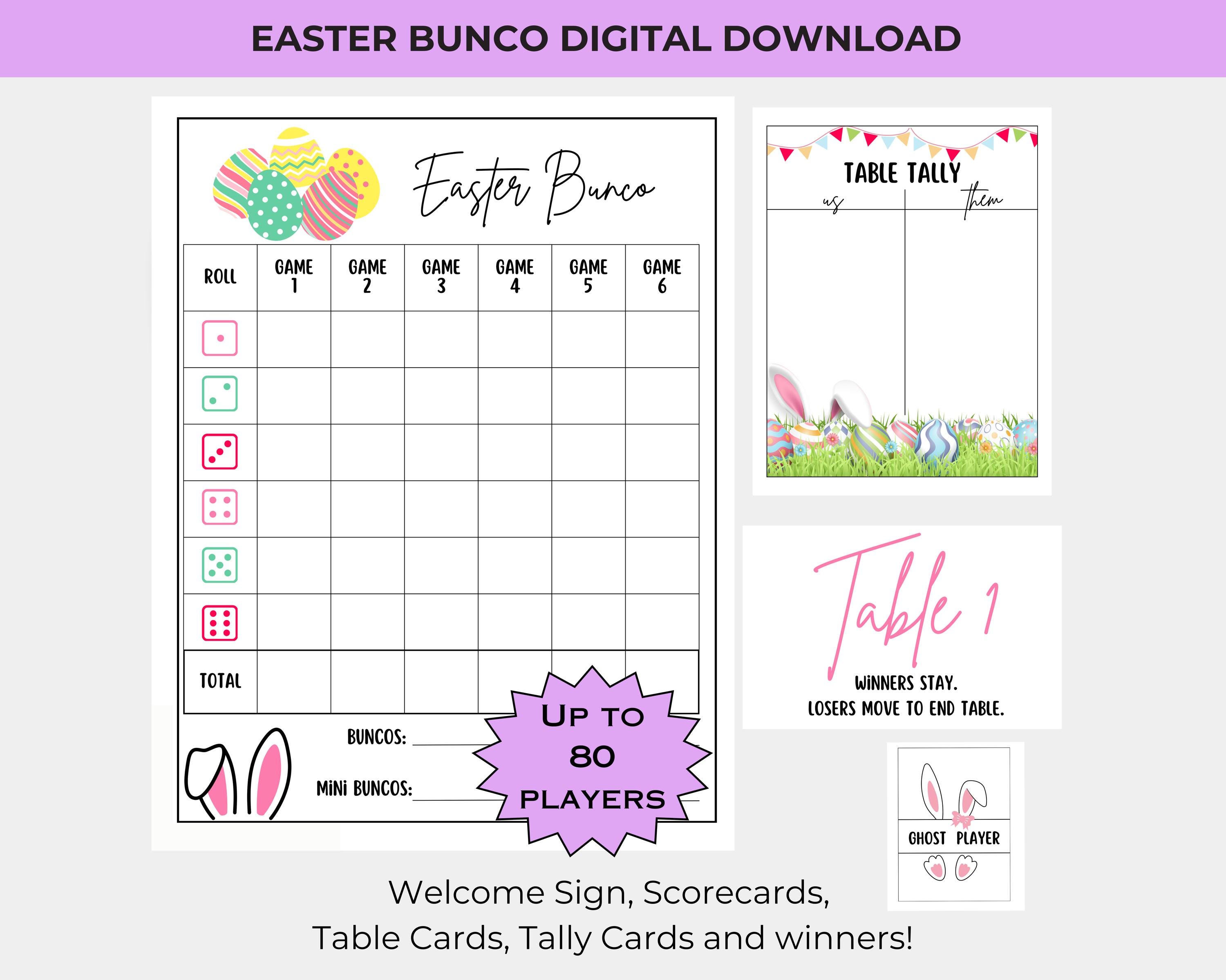 Easter BUNCO Printable Bundle - Score Cards - Tally and Table Cards ...