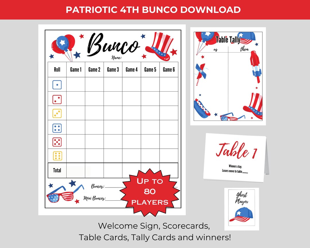Patriotic 4th BUNCO Printable Bundle - Score Cards - Tally and Table ...