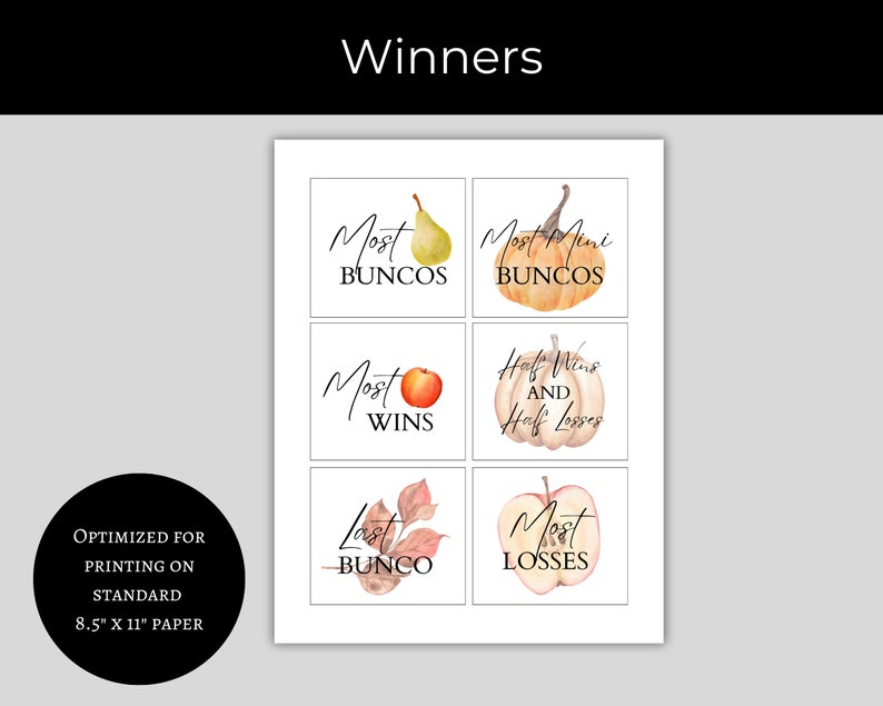 Fall BUNCO Printable Bundle Score Cards Tally Sheets Table Cards Prizes ...