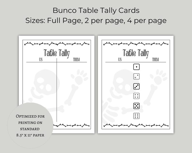 Halloween Skeleton BUNCO Printable Bundle - Score Cards - Tally and ...