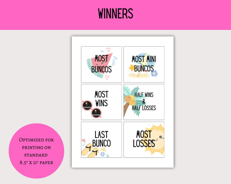 Summer Sun and Bunco Fun BUNCO Printable Bundle - Score Cards - Tally ...