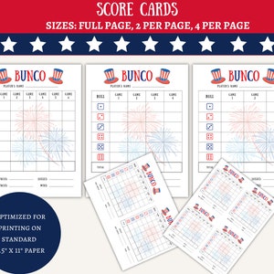 Patriotic BUNCO Printable Bundle Score Cards Tally and Table Cards ...