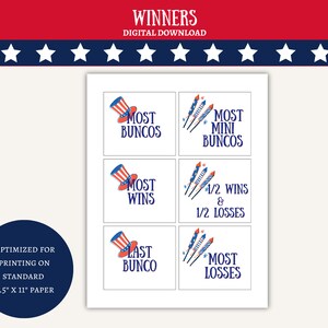 Patriotic BUNCO Printable Bundle Score Cards Tally and Table Cards ...