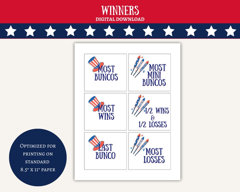 Patriotic BUNCO Printable Bundle Score Cards Tally and Table Cards ...