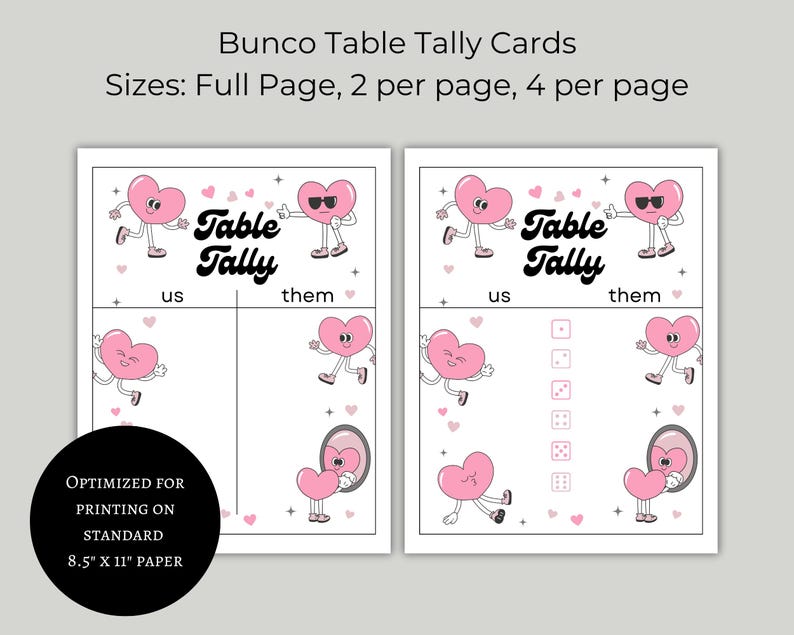 Valentine's Day BUNCO Printable Bundle - Score Cards - Tally and Table ...